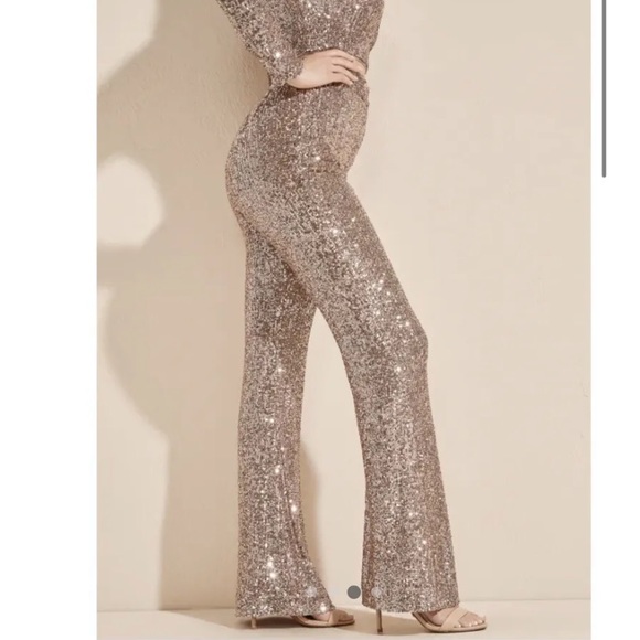 Marciano | Pants & Jumpsuits | New Guess Marciano Moonlight Stretch Sequin Gold High Rise Pants ...
